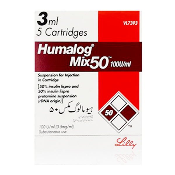 Humalog Mix 50 Injection 100 Iu 5 Cartridgesx3Ml - Buy Online at DVAGO®